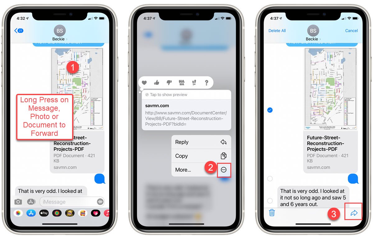 Forward A Text Message Photos Or Document In The Messages App Senior Tech Club